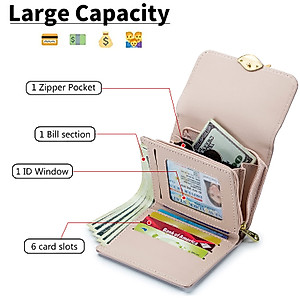 Roulens Small Wallet for Women RFID Blocking PU Leather Leaf Pendant Card Holder Organizer Zipper Coin Purse