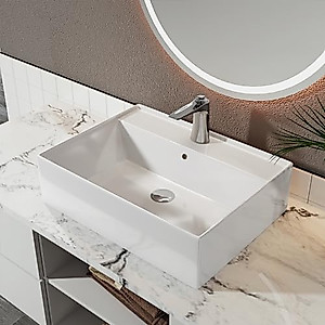 Sinber BVS2417A-OK 24" x 17" x 6.3" White Rectangular Ceramic Countertop Bathroom Vanity Vessel Sink