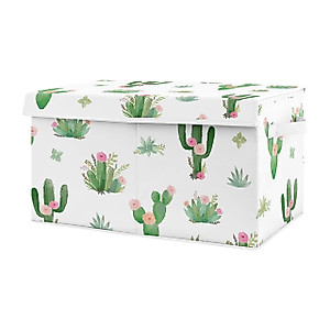 Sweet Jojo Designs Pink and Green Boho Watercolor Girl Baby Nursery or Kids Room Small Fabric Toy Bin Storage Box Chest for Cactus Floral Collection