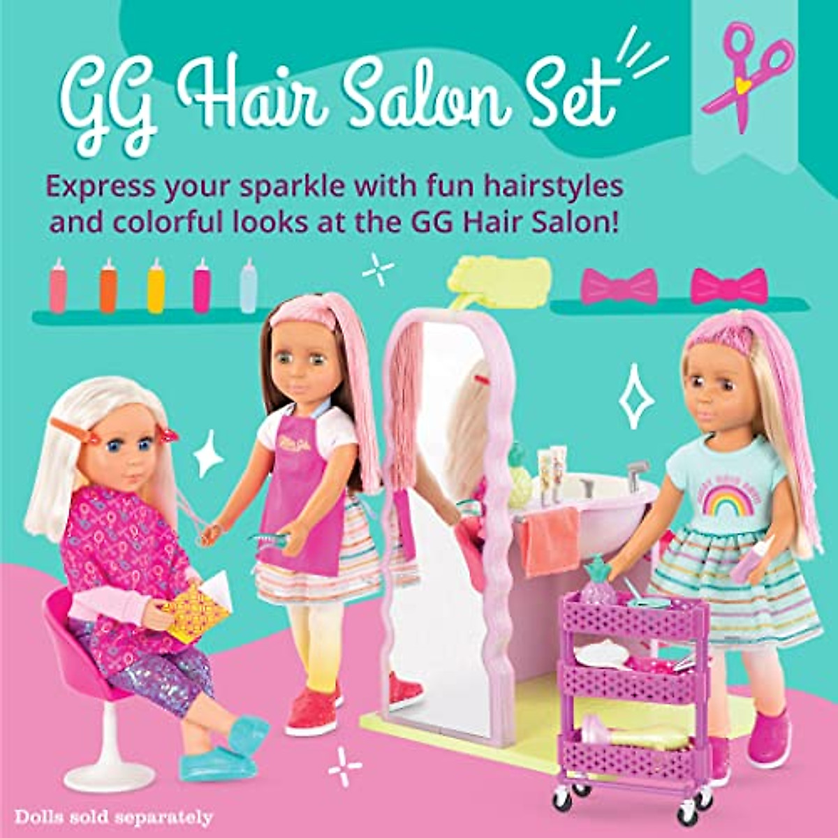 Glitter Girls – Hair Salon Playset – Hair Dryer, Styling Clips & Rolling Cart – 14-inch Doll Accessories for Kids Ages 3 and Up – Children’s Toys