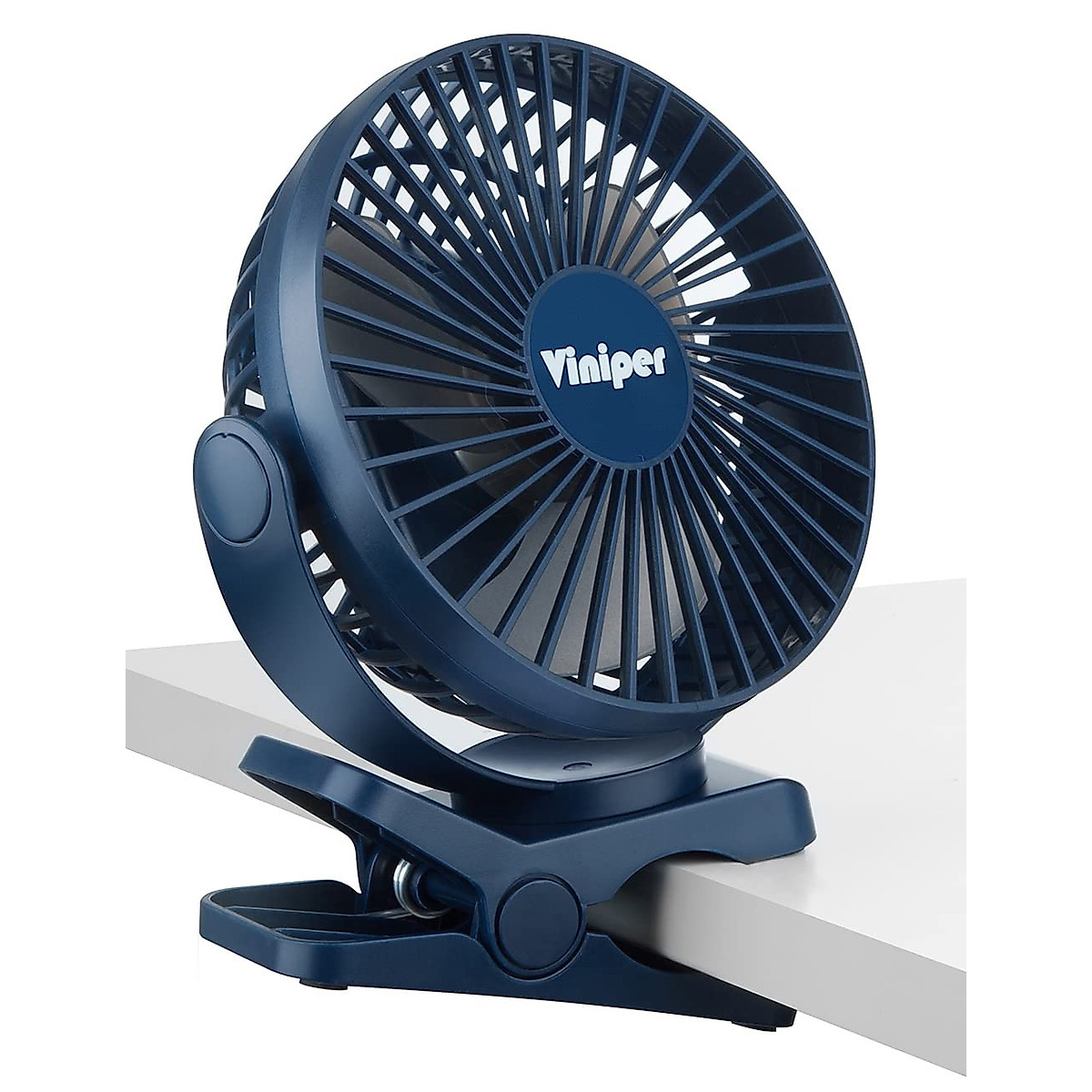 Viniper 6 inch Rechargeable Clip on Fan, 5000mah Battery Desk Fan : 360° Rotation & 3 Speeds Strong Wind Portable Fan, 8-30 Working Hours, Quiet and Powerful (Blue)
