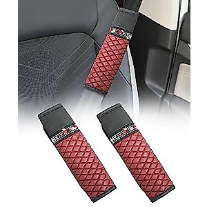 AOCISKA 2Pcs Car Seat Belt Cover Pads,Auto Seat Belt Cover,Seatbelt Shoulder Seatbelt Pads Cover for a More Comfortable Driving,Sparkling Rhinestone Shoulder Strap (Wine Red)