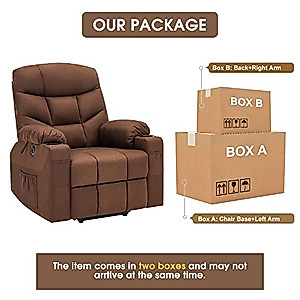 CDCASA Power Lift Recliner Chair for Elderly Electric Massage Sofa with Heated,Side Pockets,Cup Holders, USB Ports, Remote Control,Fabric Living Room Reclining Bed, Brown