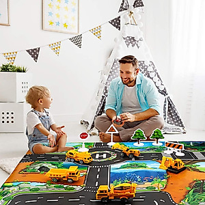SLENPET Large Airplane Toy with 6 Construction Trucks Set, 32.6x22.4 Inch Play Mat, 11 Road Signs, 9 in 1 Vehicle Car Toys for 3 Year Old Boys, Kids, Toddlers, Childs