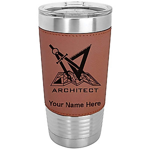 LaserGram 20oz Vacuum Insulated Tumbler Mug, Architect Symbol, Personalized Engraving Included (Faux Leather, Dark Brown)