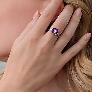 Gem Stone King 3.74 Cttw Amethyst Engagement Ring For Women In 925 Sterling Silver | Cushion Checkerboard 10MM | Gemstone Birthstone | Available In Size 5, 6, 7, 8, 9