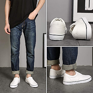 yageyan Mens Low Top Canvas Shoes Lace-up Fashion Canvas Sneakers Casual Shoes for Men Black and White(White,8)