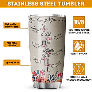 MYMISOR God Says You Are Tumbler Cosmetology Hairstylist Bible Saying Gift For Salon Owner 20oz Stainless Steel Tumblers Flower Girl Present Hairdresser Hairdressing Christian Cups