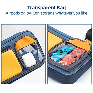 GeekShare Large Capacity Multifunctional Switch/Switch OLED Travel Carrying Case-Color Contrast Laser Messenger Bag Compatible with Switch (Blue & Yellow)