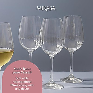 MIKASA Treviso Crystal White Wine Glasses, 350ml, Set of 4 Lead-Free, Clear Fine Glasses with Rippled Effect for Celebrations