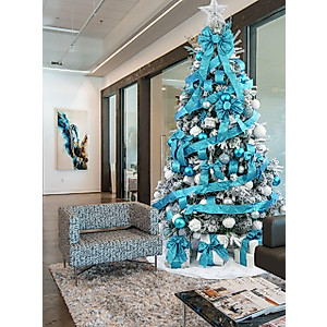 HUIHUANG Turquoise Christmas Ribbon 2-1/2" Sparkle Metallic Glitter Wired Ribbon for Tree, Bows Making, Wreath Supplies, Gift Wrapping, Garland, Home Decor, Crafts -10 Yards