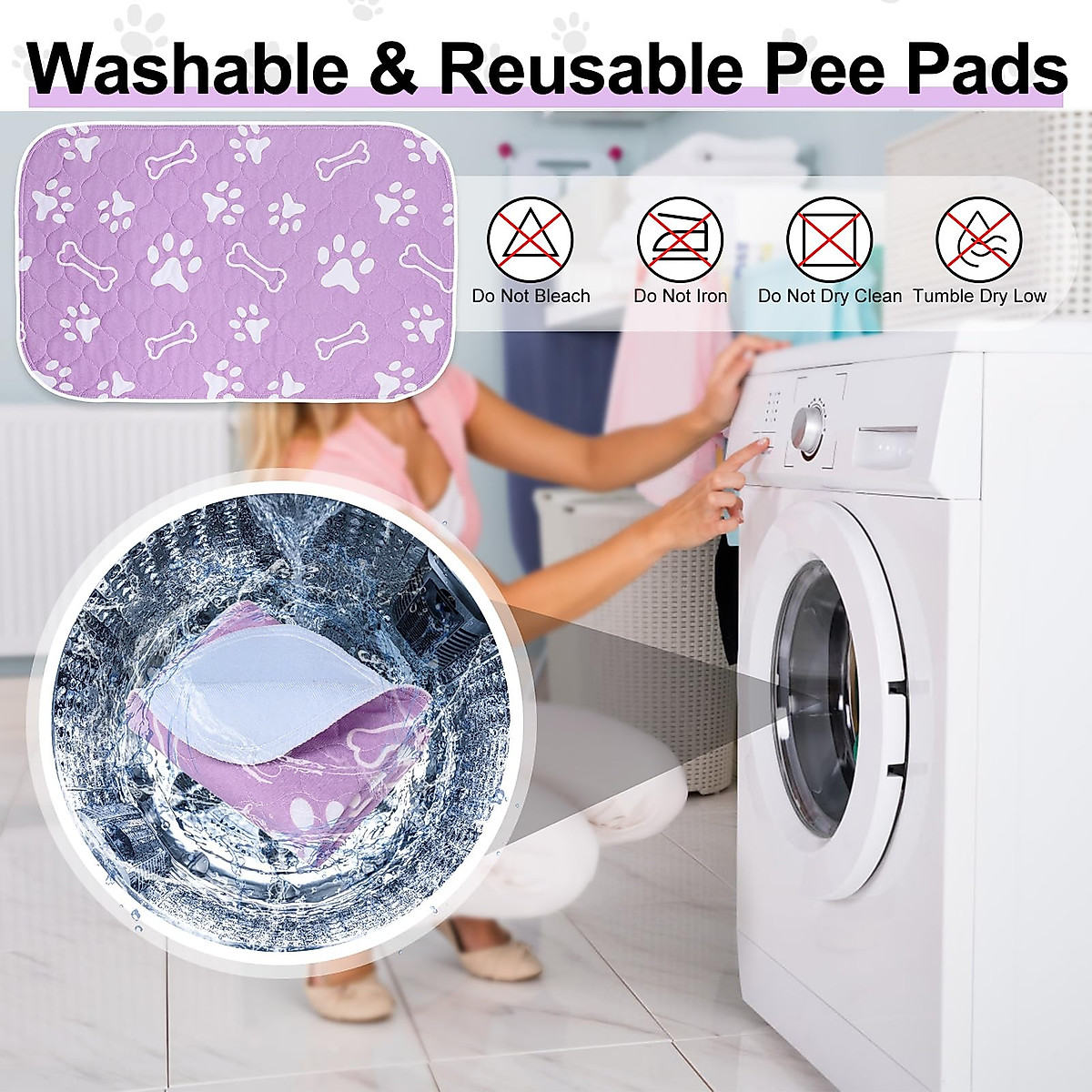 BEAUTYZOO 6 Pack Washable Pee Pads for Dogs, Reusable Puppy Pads for Potty Training, Waterproof Super Absorbent Whelping Pads Mats Non Slip Against Urine for Small Medium Dogs Cats, 16" x 24"