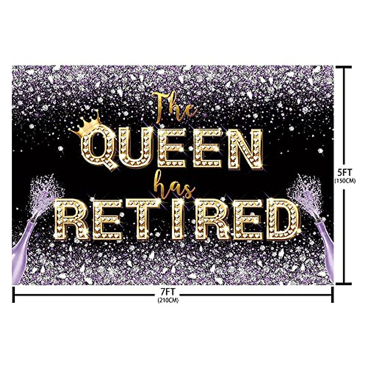 AIBIIN 7x5ft The Queen Has Retired Backdrop Happy Retirement for Woman Farewell Party Purple Black Gold Glitter Diamond Champagne Crown Background Officially Congrats Retire Decoration Banner Props