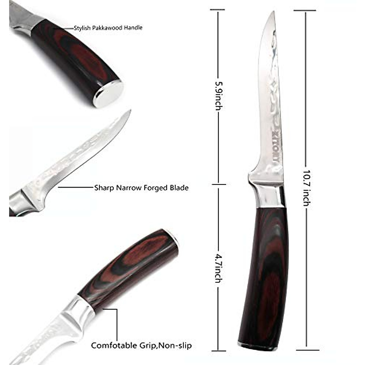 Kitory Boning Knife Forged Filleting Knife Razor sharp High-Carbon Stainless Steel Ergonomic Pakkawood Handle Professional Trimming Knife 7 INCH for Meat and Poultry