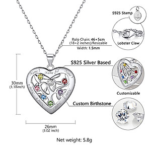 U7 Mother Necklace with 7 Birthstones and Names Engraved Sterling Silver Heart Pendant Necklace Family Friendship Gift Necklaces