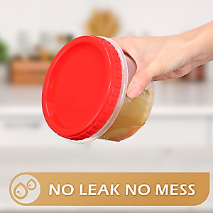 Mimorou 30 Pack Freezer Containers for Food 17 oz Twist Top Deli Storage Plastic Clear Bottom with Red Screw Reusable Stackable Overnight Oats Lids Lunch Fruit Soup Meal Portion