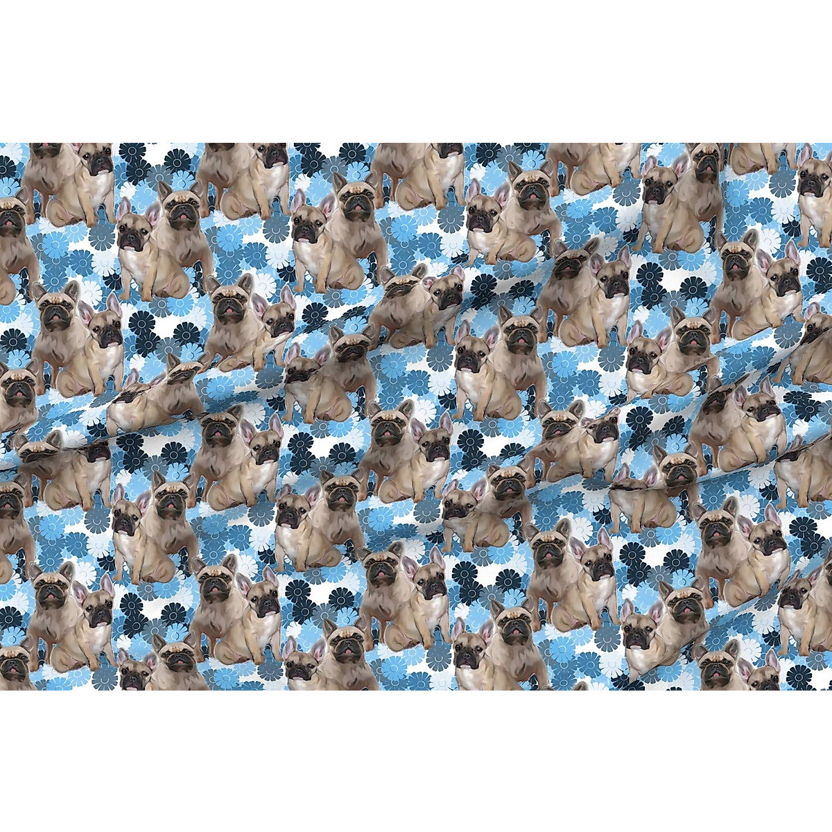 Spoonflower Fabric - French Bulldog Animals Dogs Puppies Pawprint Flowers Printed on Petal Signature Cotton Fabric Fat Quarter - Sewing Quilting Apparel Crafts Decor