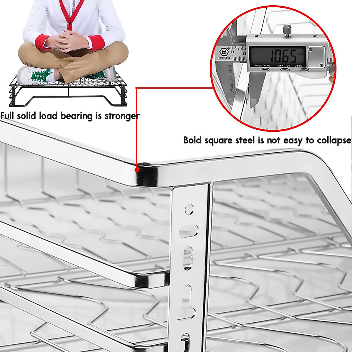 Stainless Steel Pull Out Cabinet Drawers Pantry Pull Out Basket Cabinet Organizer for Home, Kitchen, Bathroom Deepen 2-Tier Metal Sliding Baskets w/Soft-Close Pull Out Storage for Pots and Cans