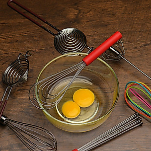 Flat Whisk Silicone Handle Non Slip 10" - 5 Wires Whisk with 10 Heads for Kitchen Cooking Color Red by Jell-Cell
