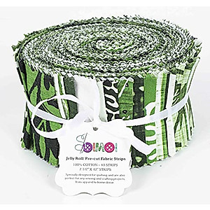 Soimoi 40Pcs Block Print Cotton Precut Fabrics for Quilting Craft Strips 2.5x42inches Jelly Roll - Green