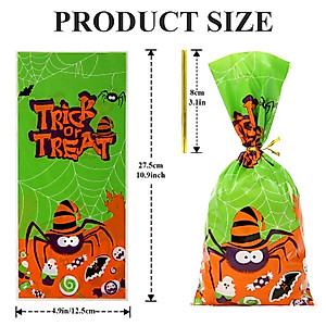 Sainyarh Halloween Cellophane Treat Bags, 50 Pcs Halloween Trick or Treat Candy Bags with Twist Ties, Cute Halloween Goodies Bags Gift Bags for Halloween Party (Style 01)
