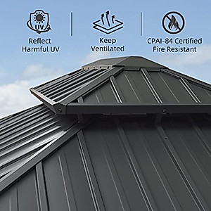 PURPLE LEAF 12' X 14' Hardtop Gazebo Aluminum Permanent Outdoor Gazebo with Galvanized Steel Double Roof for Patio Backyard Curtains and Netting Included Grey