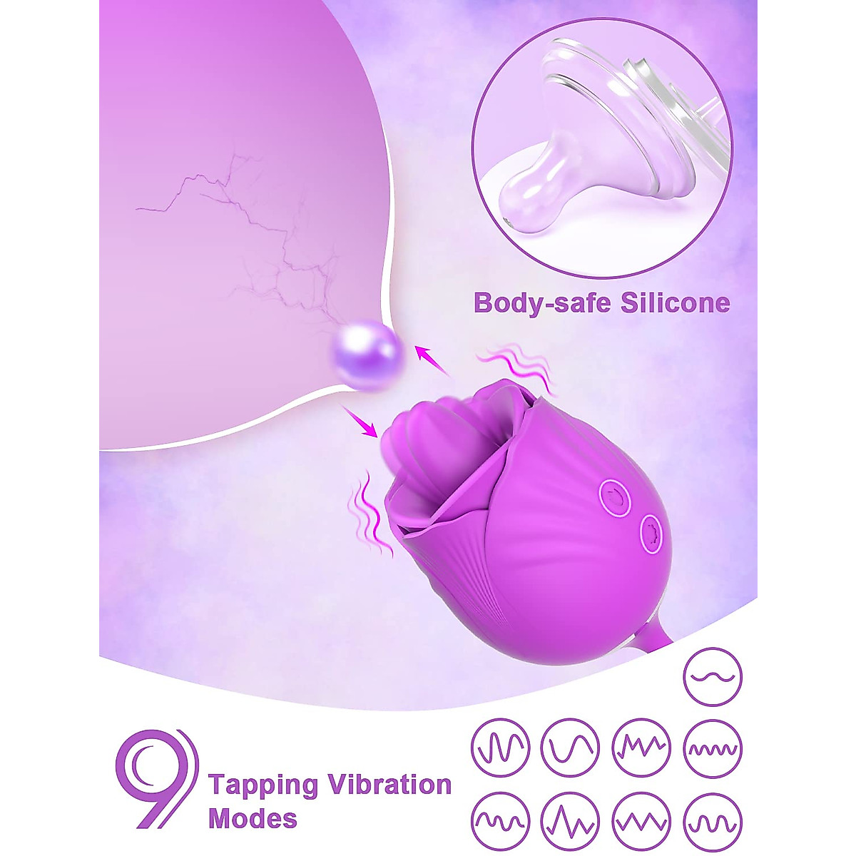 Rose Sex Stimulator for Women,4 in1 Sex Toys,Vibrator Dildo with 9 Tapping & 9 Thrusting,Tongue Licking Anal Adult Women Sex Toy for Clit Nipple Licker G Spot Stimulation for Women Couples