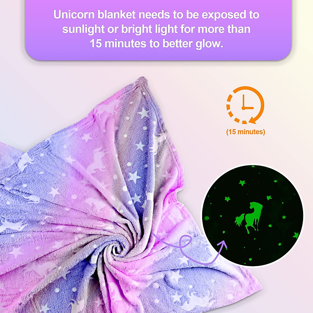 Unicorn Glow in The Dark Blanket, Unicorn Blanket for Girls/Kids, Kids Blankets for Girls, Unicorns Gifts for Girls age 3-12, Toddler Blanket for Kids, Soft Fleece Blanket Throw Birthday Gift 40"x60"