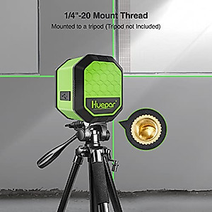 Huepar Green Beam Cross Line Laser Level, Self-Leveling Vertical and Horizontal Line Laser Leveler Tool with Rechargeable Li-ion Battery for Construction, Picture Hanging &Wall Writing Painting-FC011G