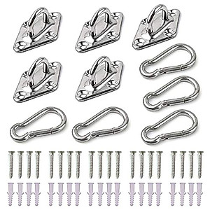 5 Pack M5 Stainless Steel Pad Eye Plate Hook and 5 Pack M5 Snap Hook , Ceiling Hook Ring Hooks Marine Hardware Staple Hook Loop with Screws
