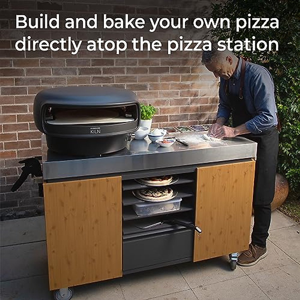 Everdure Pizza Oven Station - Preparation Cart with Stainless Steel Countertop, Four Slide Out Shelves, On Wheels for Portability