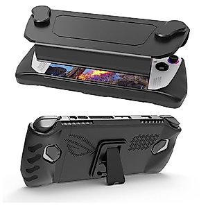 Full Protective Case for ASUS Rog Ally 2023, Rog Ally TPU Case with Detachable Front Shell Cover and Kickstand for ROG Ally Gaming Handheld Cover Case Accessories, Anti-Scratch Design, Black_Grey