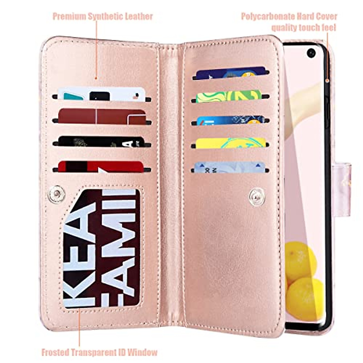 Fingic for Galaxy S10e Case, Samsung S10e Case Wallet, Rose Gold Marble 9 Card Holder PU Leather Detachable Wrist Strap Wallet Case for Women Cover for Samsung Galaxy S10E, Rose Gold