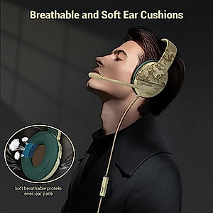 NUBWO N8 Gaming Headset for PC, PS4, Xbox One, PS5 Headset with Mic, Bendable Cardioid Microphone, Soft Memory Earmuffs for Laptop - Desert Camouflage