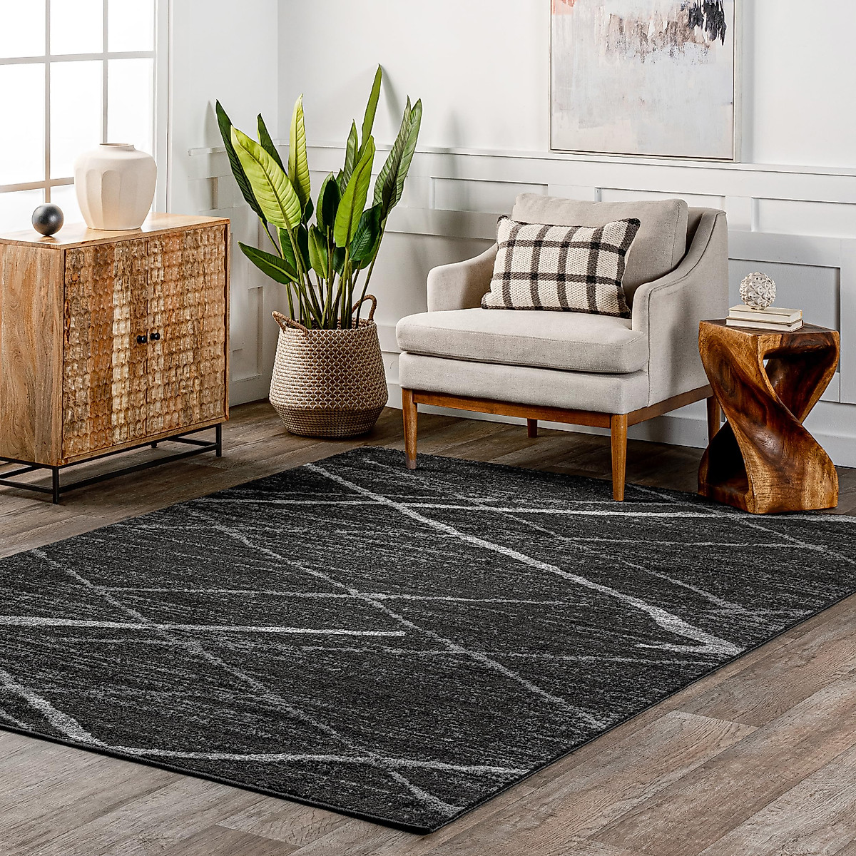 nuLOOM 8x12 Thigpen Contemporary Area Rug, Charcoal, Abstract Lines, Non-Slip Backing, Stain Resistant, For Bedroom, Dining Room, Living Room, Hallway, Office, Kitchen, Entryway