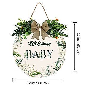 Aowotu Welcome Baby Sign Front Door Round Rustic Wood Sign Hanging Farmhouse Porch Outdoor Home Christmas Baby Shower Farmhouse Porch Wall Doors Doors Front Door Sign Decoration 12x12 Inch