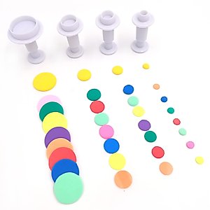 4-pieces Plastic Round Cookie Plunger Cutters Set Fondant Cutters and Molds for Cupcake Cake Topper Decorating Holiday Baking Color White