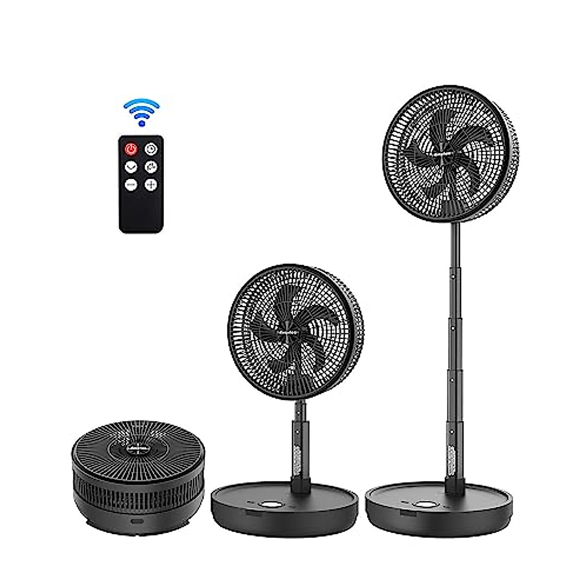EasyAcc 12'' Portable Foldable Oscillating Standing Fan, Remote Control Rechargeable Fans for Home,10000 Battery Operated Fan with Adjustable Height, 8 Speed, Timer, Quiet Fan for Bedroom Camping