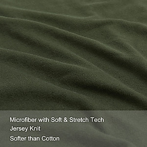2-Pack Stretch Pillow Cases - Jersey Knit & Envelope Closure Pillowcases with Ultra Soft T-Shirt Like Polyester Blend - Suitable for Queen or Standard Size Set of 2, Dark Olive