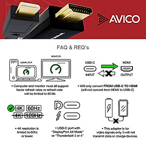 Avico USB C to HDMI 2.0 Adapter, 4K@60Hz, HDR, HDCP 2.2, 144Hz, Thunderbolt Compatible