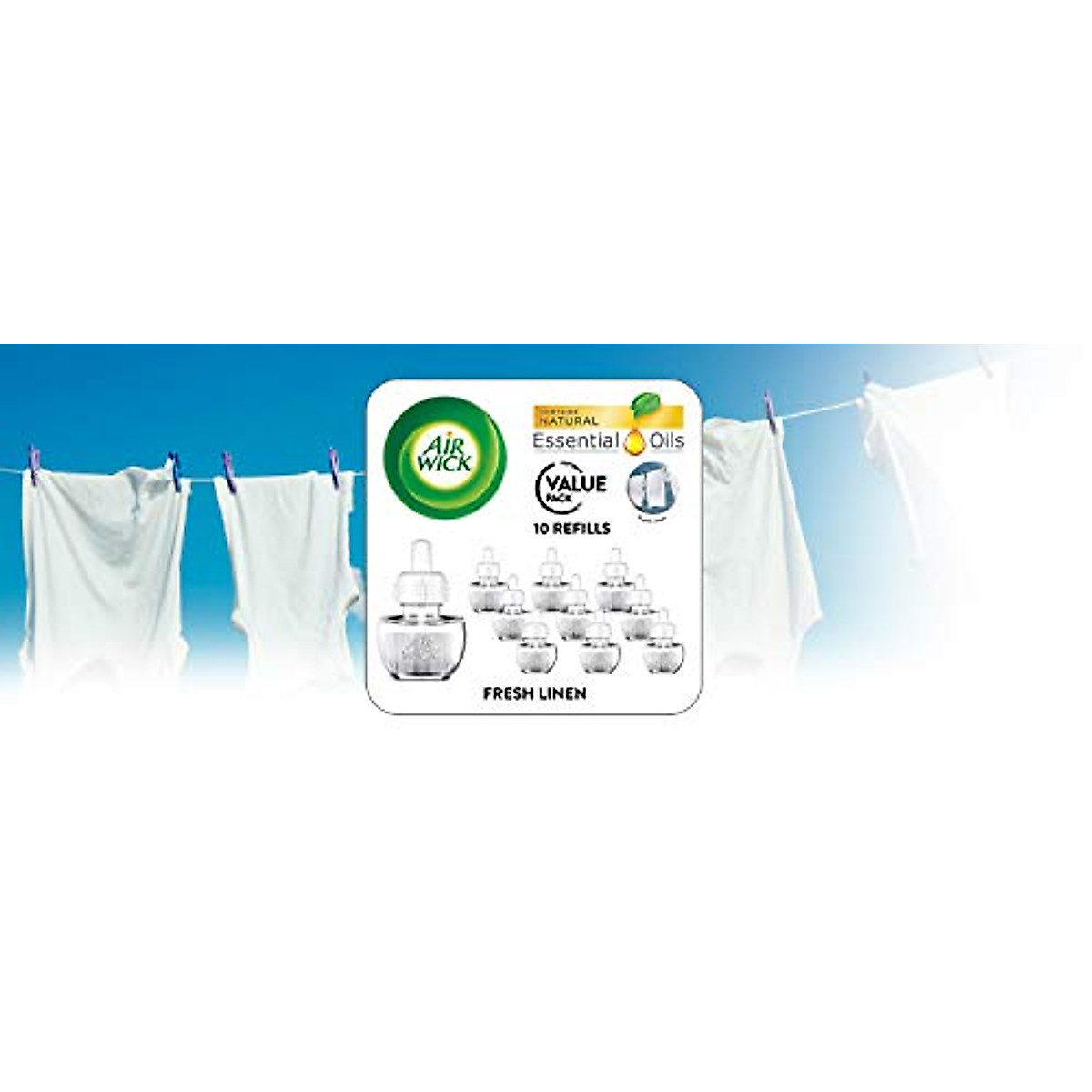 Air Wick Plug in Scented Oil Refill, 10ct, Fresh Linen, Air Freshener, Essential Oils, Eco Friendly Pack