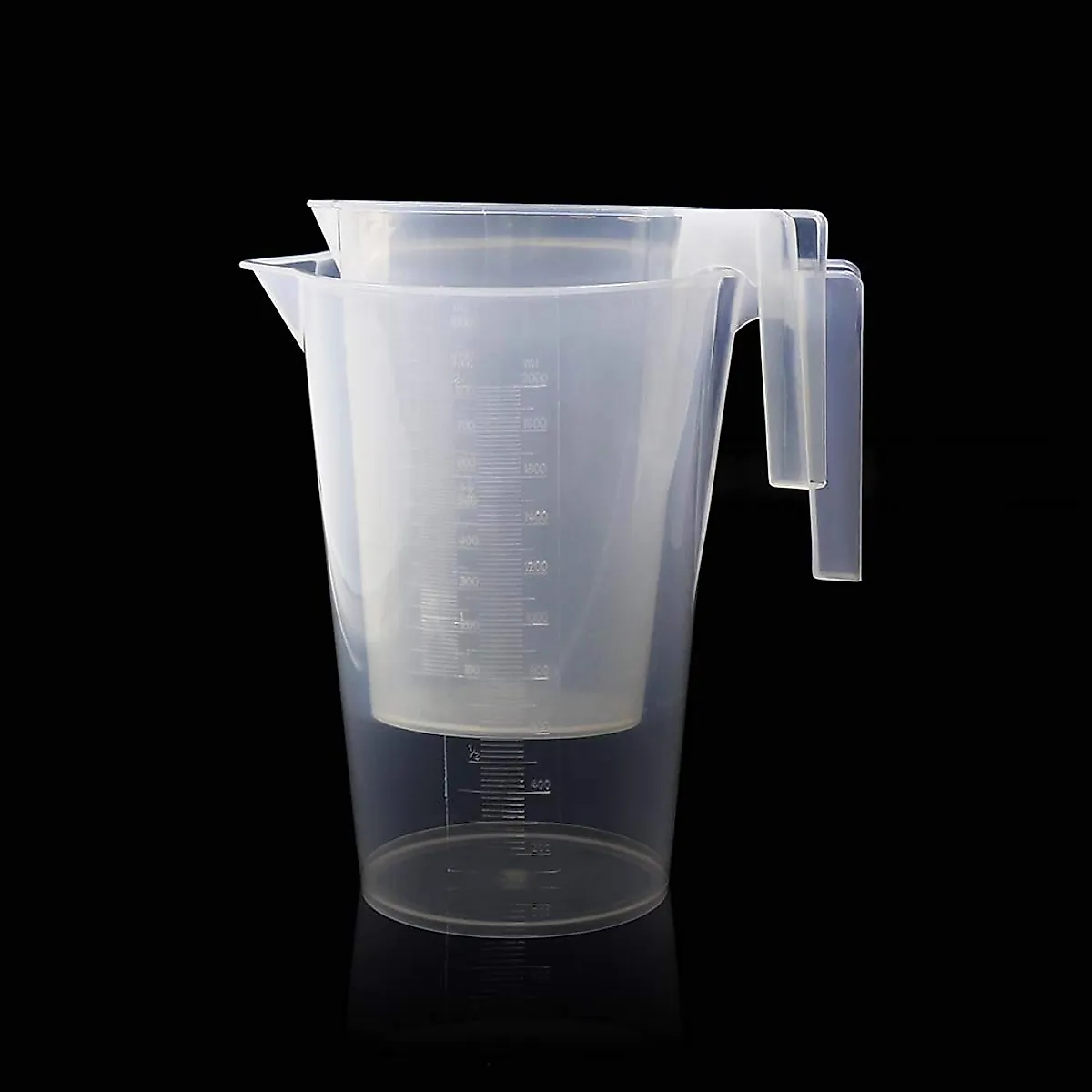 ULAB Half Handle Plastic Measuring Beaker Set, Stackable 2 Sizes 1000ml 2000ml, with Spout and Molded Graduation, UBP1010