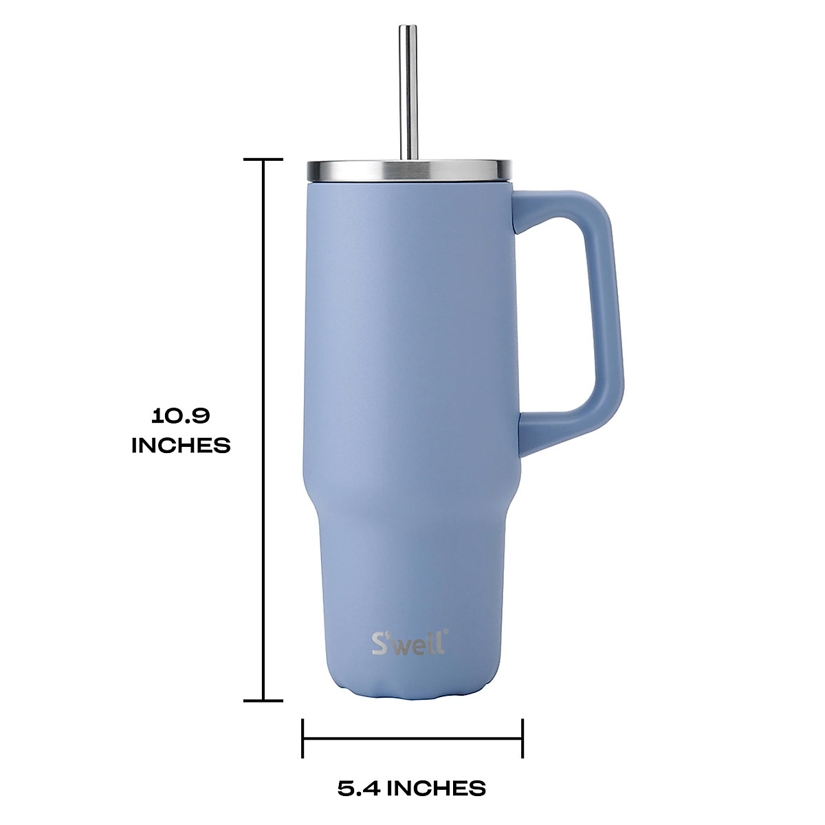 S'well Recycled Stainless Steel Tumbler XL with Straw and Handle, 30oz, Hydrangea Blue, Triple Layered Vacuum Insulated Containers Keeps Drinks Cold for 36 hours and Hot for 9