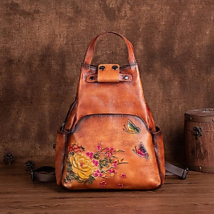 seegeeneey Women Leather Backpack Purse (Brown)