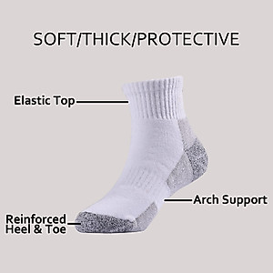 EPEIUS Kids Boys/Girls' Cushioned Socks Thick Cotton Athletic Running Socks Ankle Sports 6 Pack 7-10 Years,White(Grey Sole)