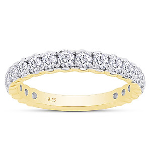 SAVEARTH DIAMONDS Round Cut Lab Created Moissanite Diamond Eternity Stackable Engagement Ring In 14K Yellow Gold Over Sterling Silver Jewelry For Women (VVS1 Clarity, 1.00 Cttw) Size-6