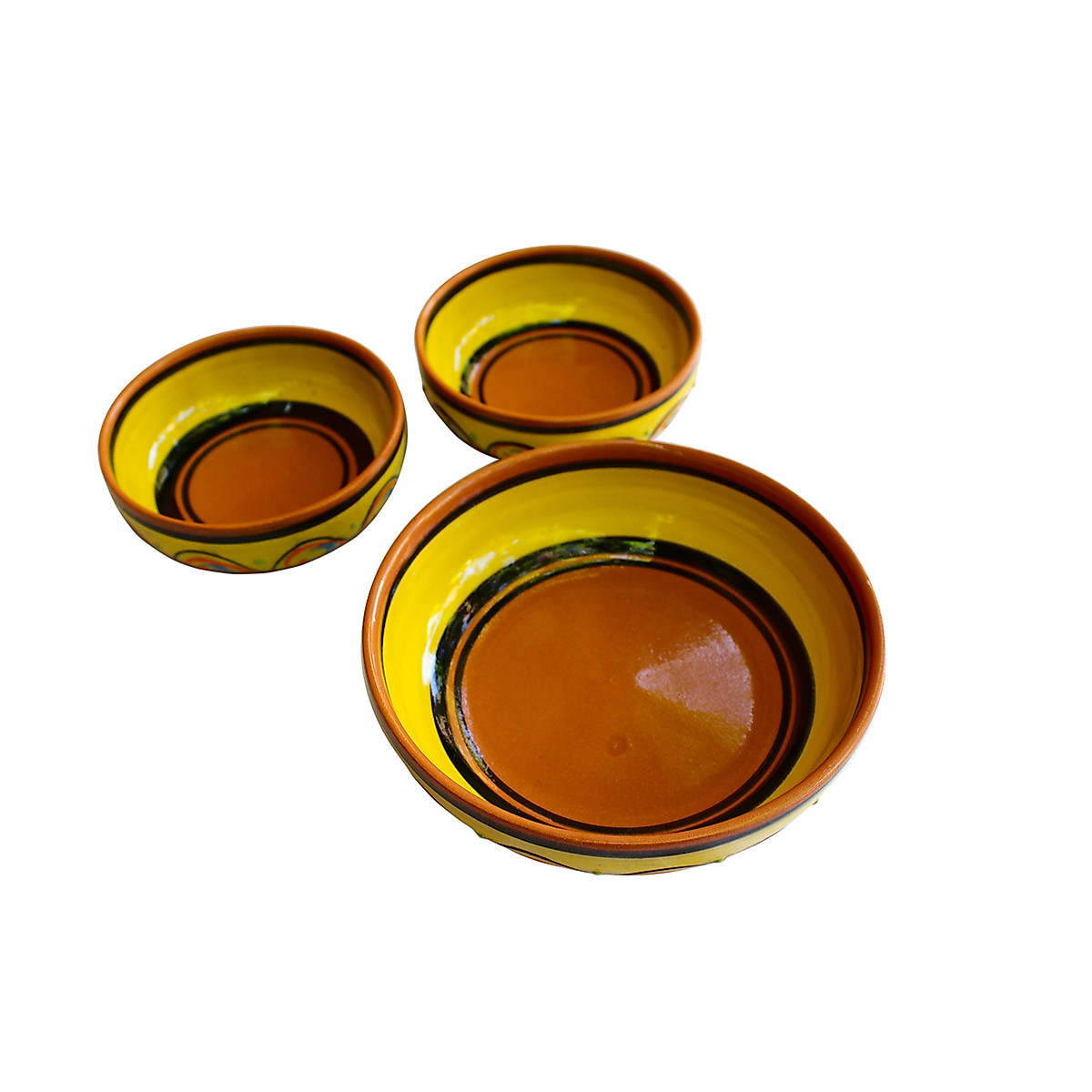 Canyon Cactus Ceramics Spanish Terracotta Set of 3 Small Dipping Bowls, Yellow