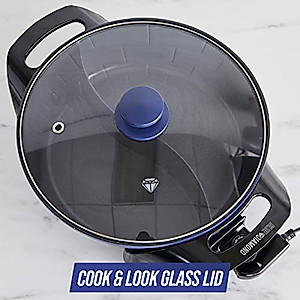 Blue Diamond Ceramic Nonstick Split Savor, 5.5QT Electric Skillet Hot Pot with Divider, Dishwasher Safe, Adjustable Temperature Control, PFAS-Free, Blue