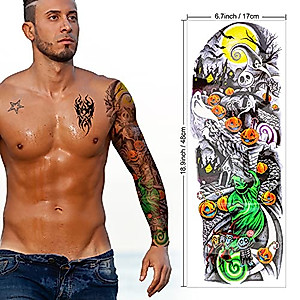 Full Arm Temporary Tattoo (18 Sheets), Konsait Extra Temporary Sleeve Tattoo Black Waterproof Tattoo Body Stickers for Man Women