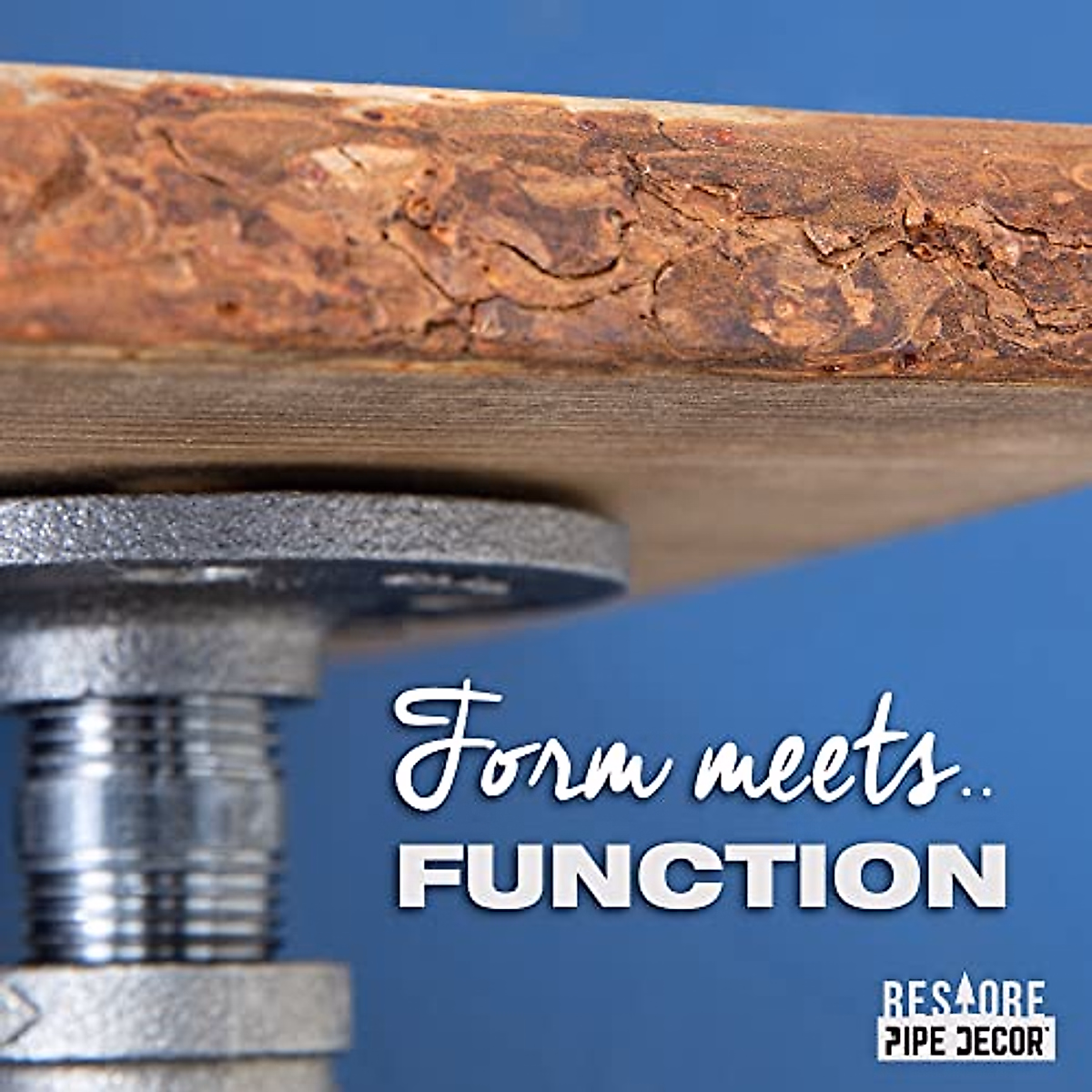 PIPE DECOR 36” Boulder Black Live Edge Wood Shelf with Industrial L-Shaped Pipe Brackets (2-Pack)